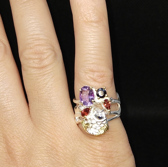 Jewelry | Nice Genuine Sapphire Amethyst Garnet Fish Art Rin | Poshmark